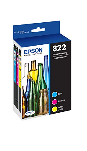 Epson 822 Standard Capacity, Cyan, Magenta, Yellow Jaune & T822 DURABrite Ultra Ink Standard Capacity Black Cartridge (T822120-S) for Select Workforce Pro Printers