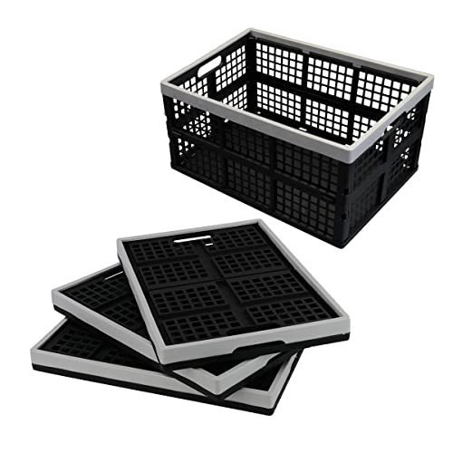 Anbers 42 L Plastic Collapsible Crates, Folding Storage Bins, 4 Packs