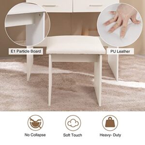 AKVOMBI White Vanity Desk with Lights, 31inch Makeup Vanity with Mirror and 2 Drawers, Vanity Table Set with Cushioned Stool for Bedroom (12 LED Lights)