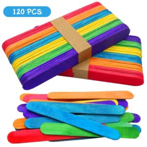 WISYOK 120 Pcs 6” Colored Jumbo Wooden Craft Sticks, Rainbow Wooden Popsicle Sticks, Wide Lollipop Sticks, Treat Sticks Ice Pop Sticks fir Creative Designs or Kids Education, Home Art Projects