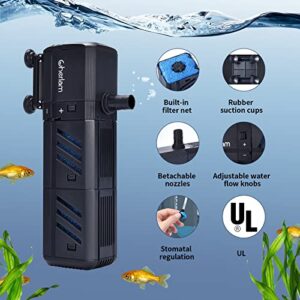 CHERLAM Submersible Aquarium Filter, 12W Internal Aquarium Filter, Adjustable Fish Tank Filter with Biological Filtration 320 GPH Water Pump for 50-150 Gal Fish Tank, Pond