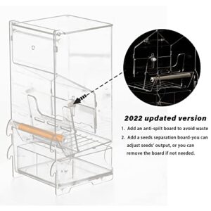 Evursua No Mess Bird Cage Feeders Automatic Parrot Seed Tube Birds Cage Accessories for Parakeet Canary Cockatiel Finch,Free Install,No Fragile (Medium- Updated Splashproof Board)