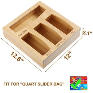 Bamboo Ziplock Bag Storage Organizer for Kitchen Drawer Large and Sturdy Ziplock Bag Organizer for Gallon, Quart, Sandwich, Snack, 8" Quart Bags, Variety Bags