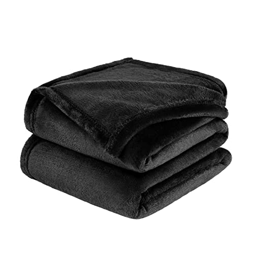 Yastouay Fleece Throw Blanket, Super Soft Lightweight Cozy Luxury Flannel Bed Blanket, Fluffy Plush Couch Blanket Throw for All Seasons (Black, 50x60 inches)