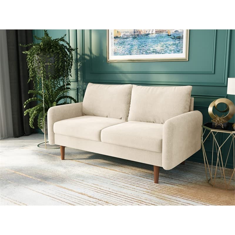 Kingway Furniture Aurora Velvet Living Room Loveseat in Beige