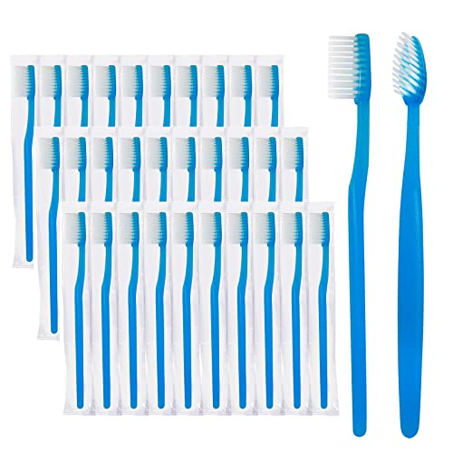 FKYzixeh Blue Handle Toothbrushes Individually Wrapped, Disposable Toothbrush Bulk for Hotel, Airb&b and Homeless Care (50 Pack)