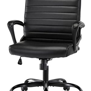 Executive Home Office Chair, Ergonomic Computer Desk Chair Bonded Leather, Adjustable Swivel Rolling Task Chairs Mid Back with Armrests