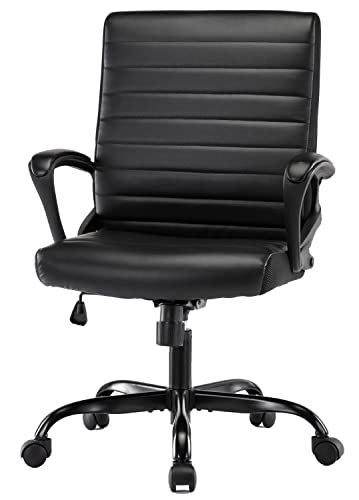 Executive Home Office Chair, Ergonomic Computer Desk Chair Bonded Leather, Adjustable Swivel Rolling Task Chairs Mid Back with Armrests