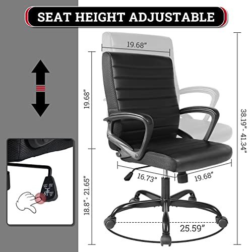 Executive Home Office Chair, Ergonomic Computer Desk Chair Bonded Leather, Adjustable Swivel Rolling Task Chairs Mid Back with Armrests