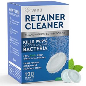 Retainer Cleaner Tablets - Denture Cleaning Tablets - Mouth Guard Cleaner - Plaque Remover, Removable Dental Appliance, Aligner, Wire Retainer - 120 Tabs 4 Month Supply