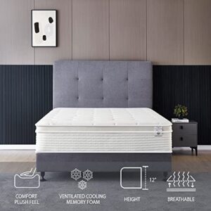 Twin Size Mattress - 12 Inch Cool Memory Foam & Spring Hybrid Mattress with Breathable Cover - Comfort Plush Euro Pillow Top - Rolled in a Box - Oliver & Smith