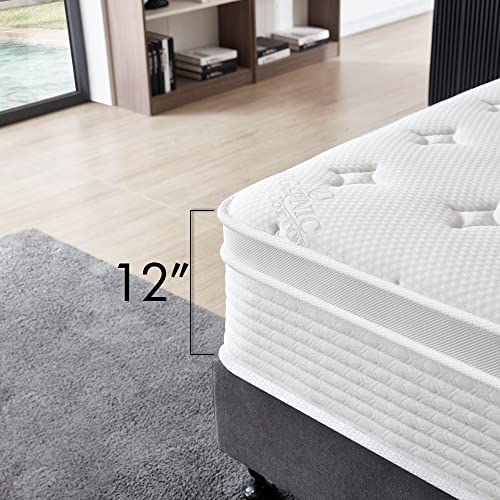 Twin Size Mattress - 12 Inch Cool Memory Foam & Spring Hybrid Mattress with Breathable Cover - Comfort Plush Euro Pillow Top - Rolled in a Box - Oliver & Smith