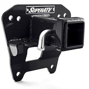 SuperATV Black Rear Receiver Hitch for 2018-2021 Polaris RZR XP Turbo S | 2019-2021 RZR XP 4 Turbo S | Fits Standard 2" Attachments | 3/16" Heavy-Duty Steel | Includes Cotter Pin and Hitch Pin