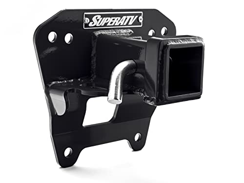 SuperATV Black Rear Receiver Hitch for 2018-2021 Polaris RZR XP Turbo S | 2019-2021 RZR XP 4 Turbo S | Fits Standard 2" Attachments | 3/16" Heavy-Duty Steel | Includes Cotter Pin and Hitch Pin