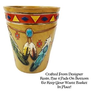 Urbalabs Indian Feather and Teal Stone Western Rustic Bathroom Trash Can Office Waste Basket Country Decor Rustic Office Garbage Can Cowboy Gun Decor Bathroom Decor Man Cave Western Waste