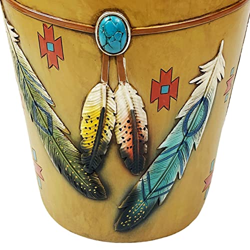 Urbalabs Indian Feather and Teal Stone Western Rustic Bathroom Trash Can Office Waste Basket Country Decor Rustic Office Garbage Can Cowboy Gun Decor Bathroom Decor Man Cave Western Waste