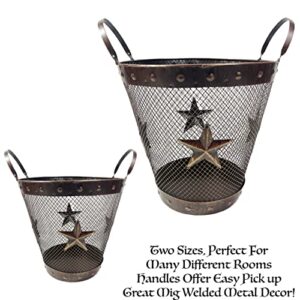 Urbalabs Rustic Lone Star Metal Bathroom Trash Can Office Western Waste Basket Country Wastebasket Office Wire Garbage Can Cowboy Gun Decor Bathroom Decor Cowboy Decor for Bathroom (Large)