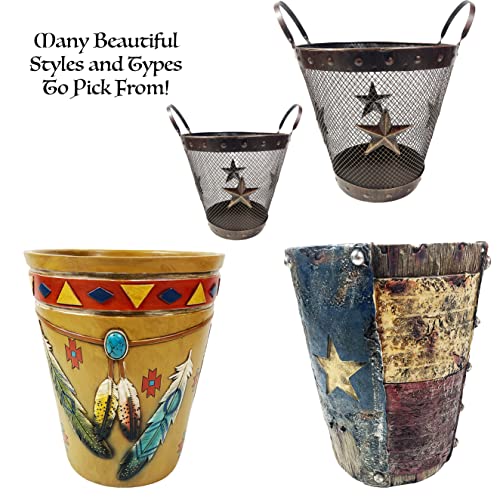 Urbalabs Rustic Lone Star Metal Bathroom Trash Can Office Western Waste Basket Country Wastebasket Office Wire Garbage Can Cowboy Gun Decor Bathroom Decor Cowboy Decor for Bathroom (Large)