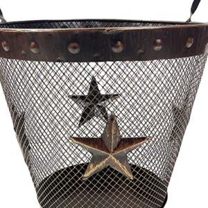 Urbalabs Rustic Lone Star Metal Bathroom Trash Can Office Western Waste Basket Country Wastebasket Office Wire Garbage Can Cowboy Gun Decor Bathroom Decor Cowboy Decor for Bathroom (Large)