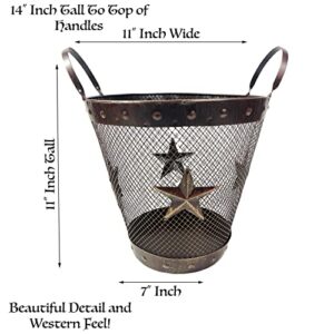 Urbalabs Rustic Lone Star Metal Bathroom Trash Can Office Western Waste Basket Country Wastebasket Office Wire Garbage Can Cowboy Gun Decor Bathroom Decor Cowboy Decor for Bathroom (Large)