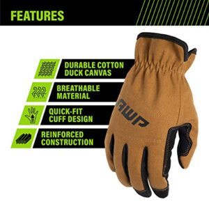 AWP Duck Canvas Utility Work Gloves for Men and Women, Abrasion Resistant, Large,Brown