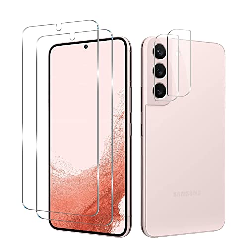 Galaxy S22 Tempered Glass Screen Protector + Camera Lens Protector [ 2 + 2 Pack ][Case Friendly] [Anti-Scratch] [Ultrasonic Fingerprint Unlock] Clear HD Glass Protective Film for Samsung Galaxy S22