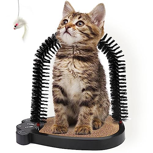 Fhiny Cat Arch Self Groomer, Cat Brush with Scratching Cardboard Hair Face Back Brush for Grooming with Toys Scratcher Massager Comb Station Interactive Toy for Indoor Kitten Cats Pets Cute