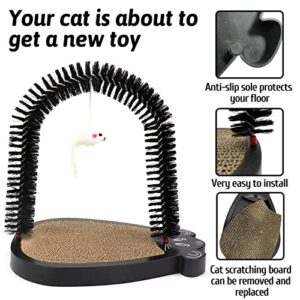 Fhiny Cat Arch Self Groomer, Cat Brush with Scratching Cardboard Hair Face Back Brush for Grooming with Toys Scratcher Massager Comb Station Interactive Toy for Indoor Kitten Cats Pets Cute