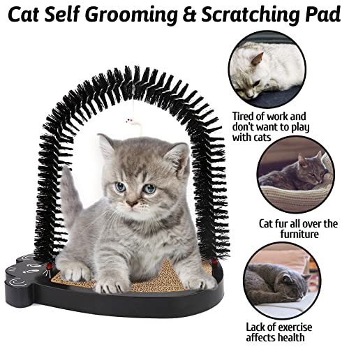 Fhiny Cat Arch Self Groomer, Cat Brush with Scratching Cardboard Hair Face Back Brush for Grooming with Toys Scratcher Massager Comb Station Interactive Toy for Indoor Kitten Cats Pets Cute