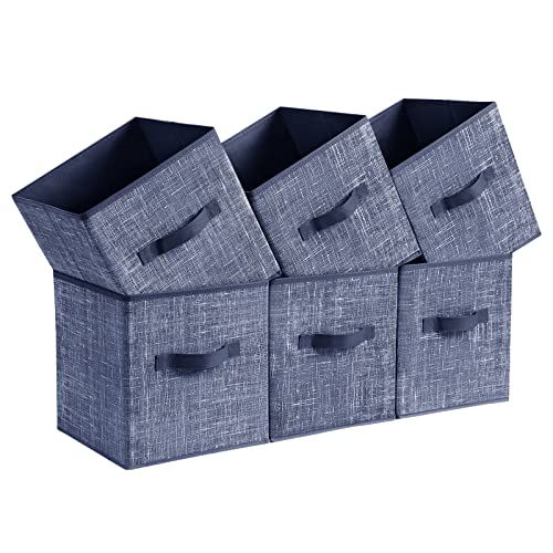 SONGMICS Storage Cubes, 11-Inch Non-Woven Fabric Bins with Double Handles, Set of 6, Closet Organizers for Shelves, Foldable, for Clothes, Misty Blue UROB026I01