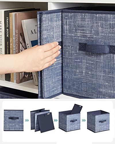 SONGMICS Storage Cubes, 11-Inch Non-Woven Fabric Bins with Double Handles, Set of 6, Closet Organizers for Shelves, Foldable, for Clothes, Misty Blue UROB026I01