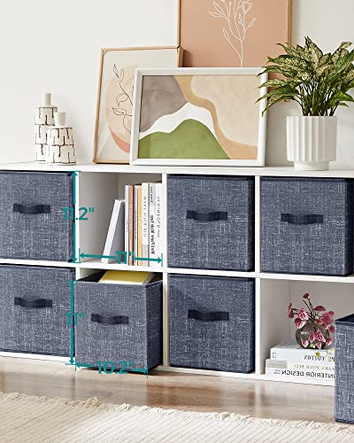 SONGMICS Storage Cubes, 11-Inch Non-Woven Fabric Bins with Double Handles, Set of 6, Closet Organizers for Shelves, Foldable, for Clothes, Misty Blue UROB026I01