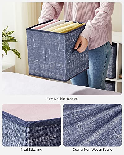 SONGMICS Storage Cubes, 11-Inch Non-Woven Fabric Bins with Double Handles, Set of 6, Closet Organizers for Shelves, Foldable, for Clothes, Misty Blue UROB026I01