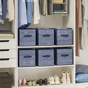 SONGMICS Storage Cubes, 11-Inch Non-Woven Fabric Bins with Double Handles, Set of 6, Closet Organizers for Shelves, Foldable, for Clothes, Misty Blue UROB026I01