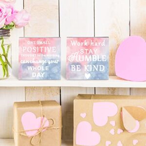 2 Pieces Stay Humble Wooden Be Kind Box Sign Positive Motivational Desk Decor Inspirational Quotes Office Women Desk Cubicle Decor Kitchen Decor for Christmas Gift Bathroom Accessories (Pink Blue)