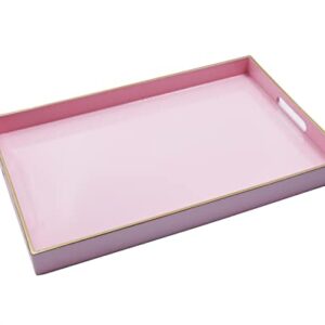 Decorative Tray, Marbling Plastic Tray with Handles, Rectangular Vanity Tray and Serving Tray for Bathroom, Kitchen, Ottoman and Coffee Table (Rectangle, Pink)