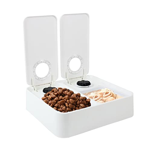 All for Paws Automatic Cat Feeder 2 Meal Dog Feeder, Dry and Wet Food Dispenser with 48-Hour Timer, Ice Pack Included, Dishwasher Safe