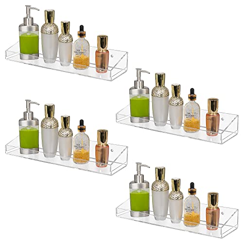 YestBuy Acrylic Floating Wall Display Shelves，Clear Bathroom Shelves, Wall Mounted Non Drilling Thick Clear Storage, Display Shelves