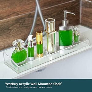 YestBuy Acrylic Floating Wall Display Shelves，Clear Bathroom Shelves, Wall Mounted Non Drilling Thick Clear Storage, Display Shelves