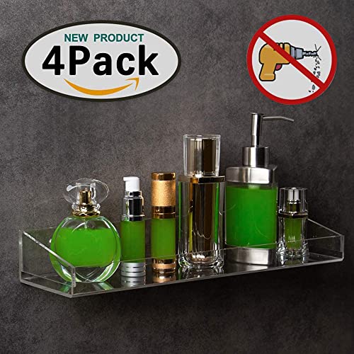 YestBuy Acrylic Floating Wall Display Shelves，Clear Bathroom Shelves, Wall Mounted Non Drilling Thick Clear Storage, Display Shelves