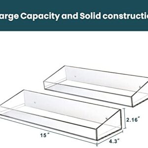 YestBuy Acrylic Floating Wall Display Shelves，Clear Bathroom Shelves, Wall Mounted Non Drilling Thick Clear Storage, Display Shelves