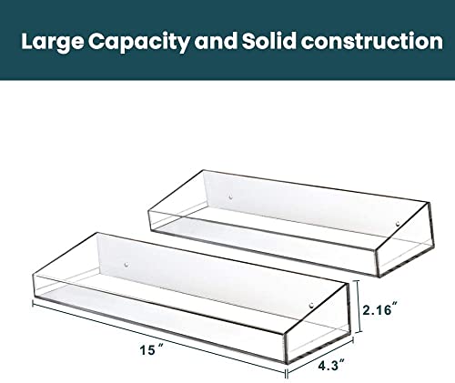 YestBuy Acrylic Floating Wall Display Shelves，Clear Bathroom Shelves, Wall Mounted Non Drilling Thick Clear Storage, Display Shelves