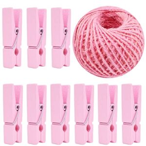 bronagrand 50 pieces pink wooden clothespins photo clips wood laundry peg pins craft clips with 50 meters twine for diy projects handicrafts home decoration