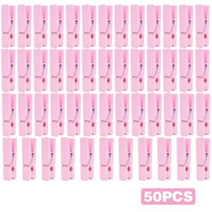 BronaGrand 50 Pieces Pink Wooden Clothespins Photo Clips Wood Laundry Peg Pins Craft Clips with 50 Meters Twine for DIY Projects Handicrafts Home Decoration