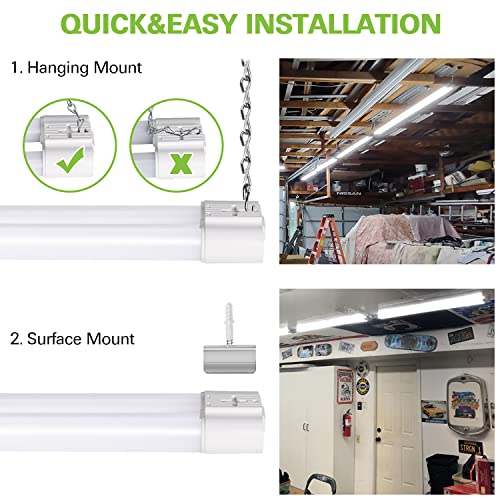 Hykolity 2 Pack 4FT Linkable LED Shop Light for Garage, 4400lm, 4FT 42W Utility Light Fixture, 5000K Daylight LED Workbench Light with Plug, Hanging or Surface Mount, White - ETL