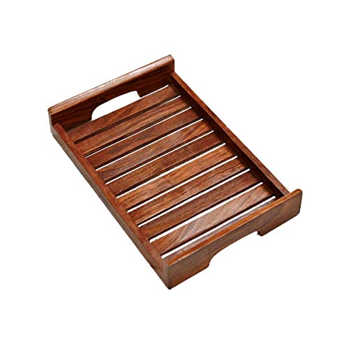 Wood Serving Trays for Dining Table, Wooden Serving Trays with Handles, Rustic Nesting Trays, Breakfast Tray, Coffee Table, Party Tray, Rectangular, Brown Wooden Tray, Table Decor.