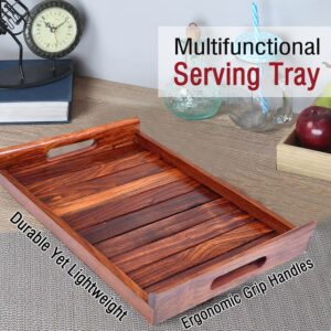 Wood Serving Trays for Dining Table, Wooden Serving Trays with Handles, Rustic Nesting Trays, Breakfast Tray, Coffee Table, Party Tray, Rectangular, Brown Wooden Tray, Table Decor.