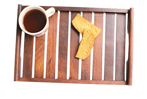 Wood Serving Trays for Dining Table, Wooden Serving Trays with Handles, Rustic Nesting Trays, Breakfast Tray, Coffee Table, Party Tray, Rectangular, Brown Wooden Tray, Table Decor.