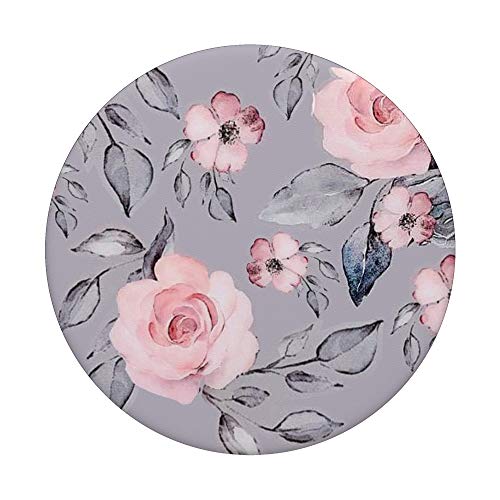 Pink Purple Flowers Purple Floral and Gray Leaves Pattern PopSockets Swappable PopGrip