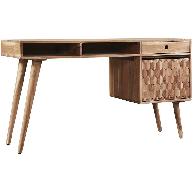 Mod-Arte Modern Wood Honeycomb Office Desk with Storage in Natural